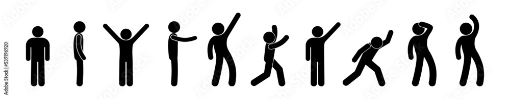 stick figure icon man, set of human gestures Stock Vector | Adobe Stock