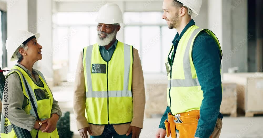 Diversity, teamwork and construction worker people or engineer group ...