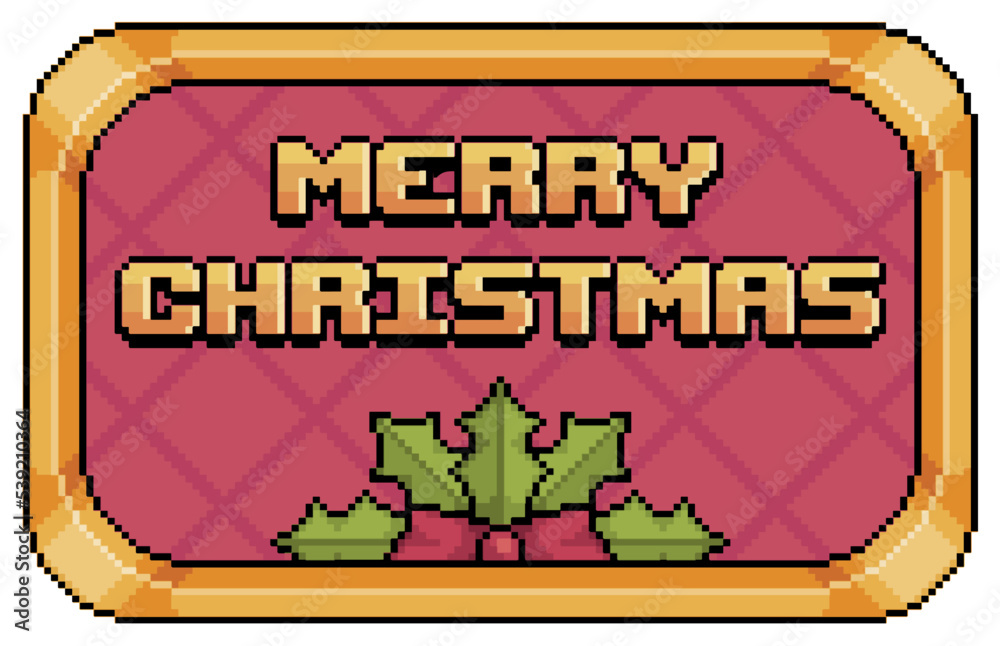 Pixel art christmas ornament with red background and gold borders with ...