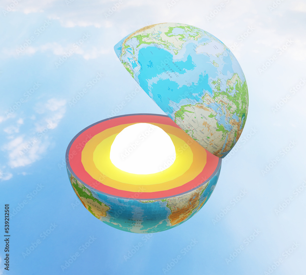 Layers of the Earth internal structure science Diagram 3d cross section ...