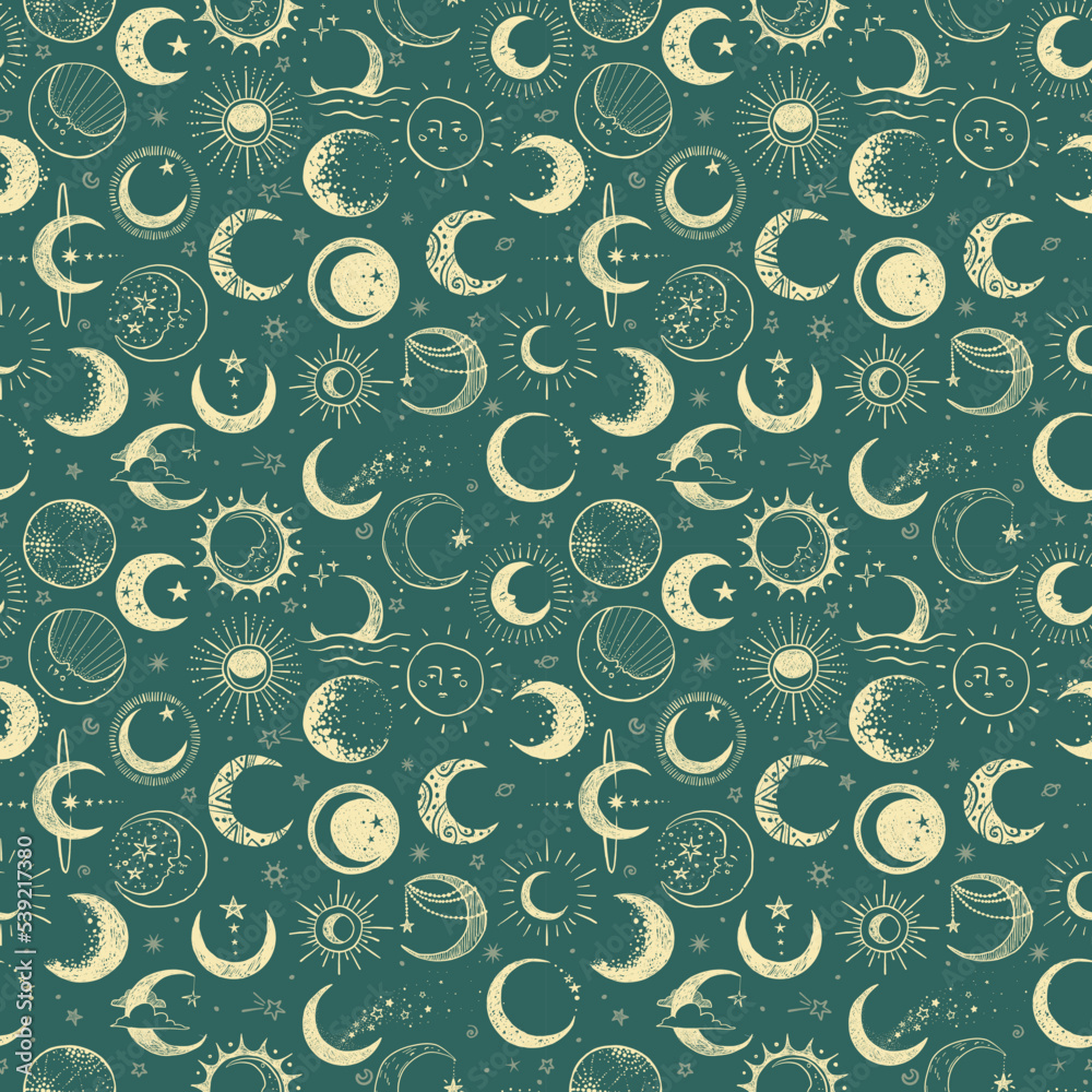 Seamless pattern with the Moon and crescent moon. Can be used for ...