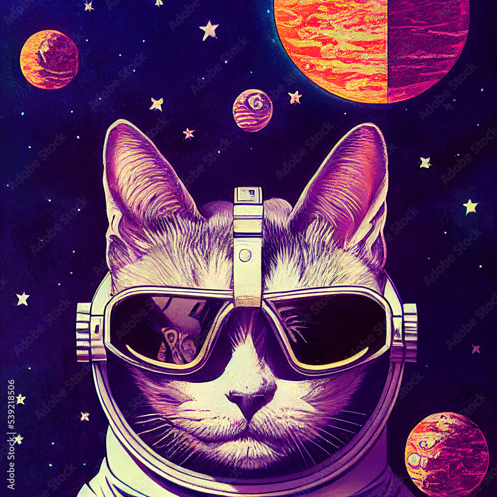 Cute astronaut cat avatar, sketch style, with space background and ...
