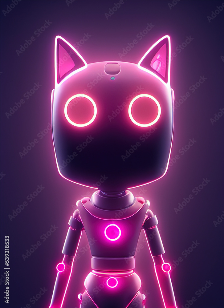 Cute cat avatar, neon and cyberpunk style, rgb color scheme Stock ...