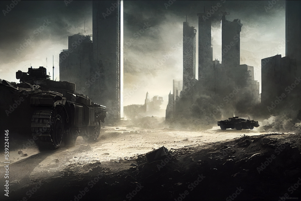 An epic battlefield during the post-apocalypse. Cinematic Dramatic ...