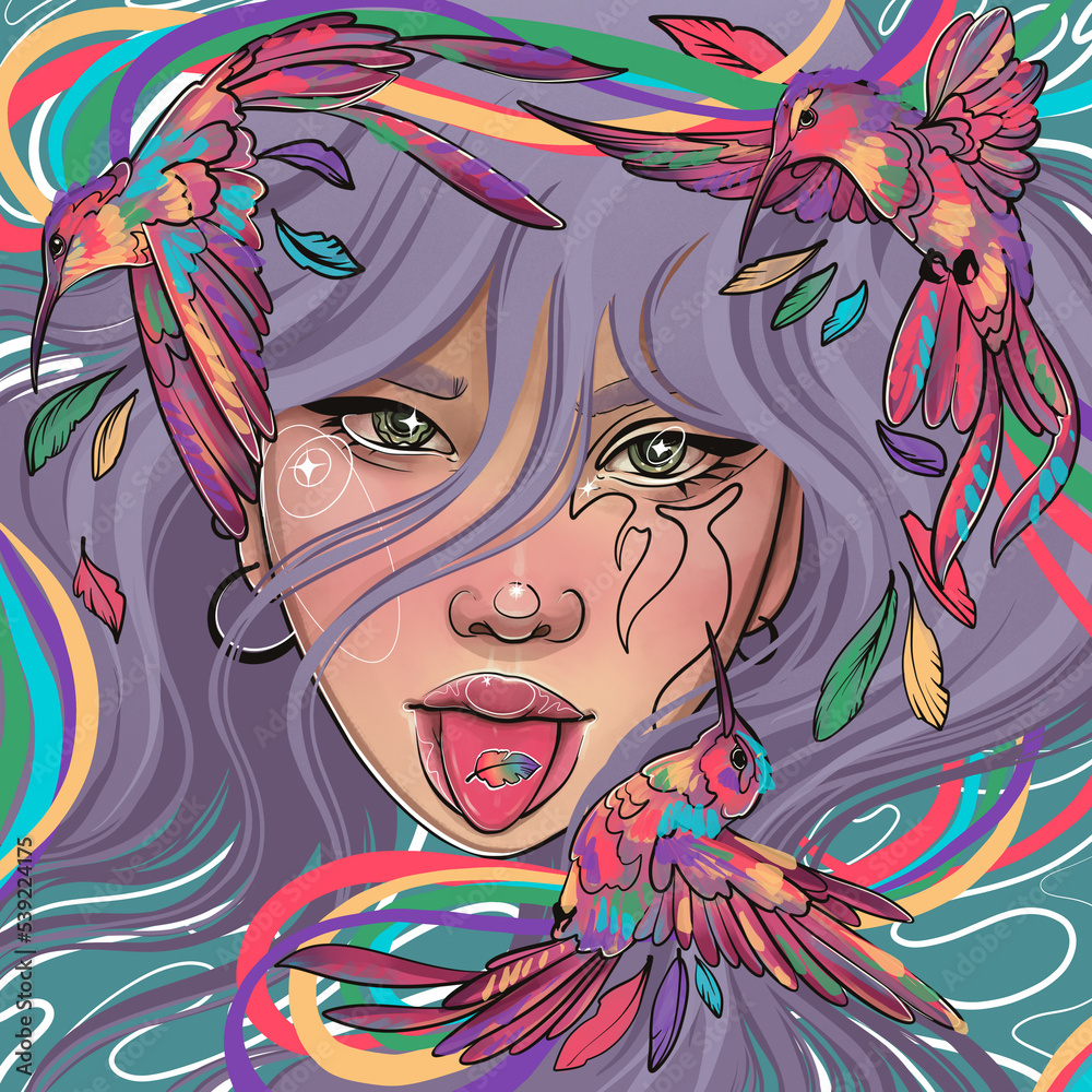 beautiful anime girl tastes the rainbow Stock Illustration | Adobe Stock
