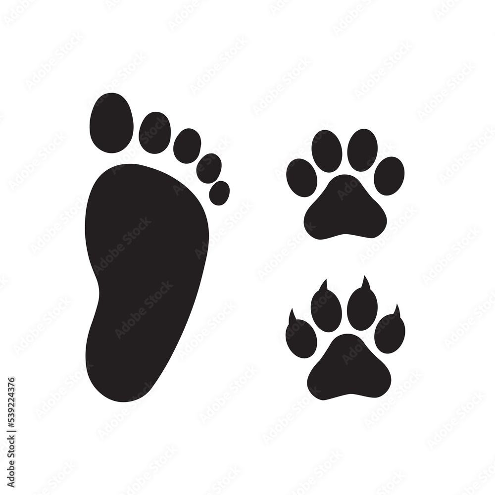 Human foot with dog and cat paw print symbol Stock Vector | Adobe Stock