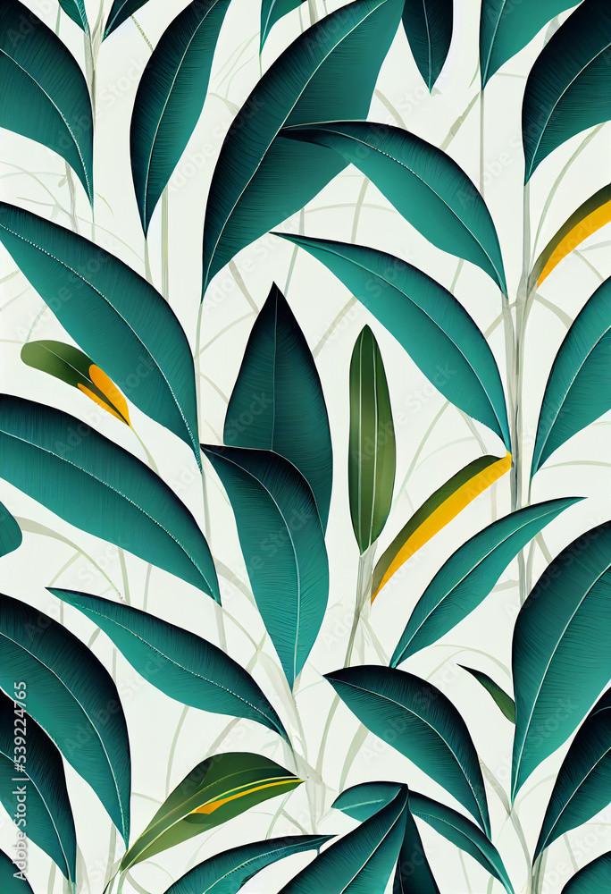 Background illustration of tropical flora pattern, white background ...