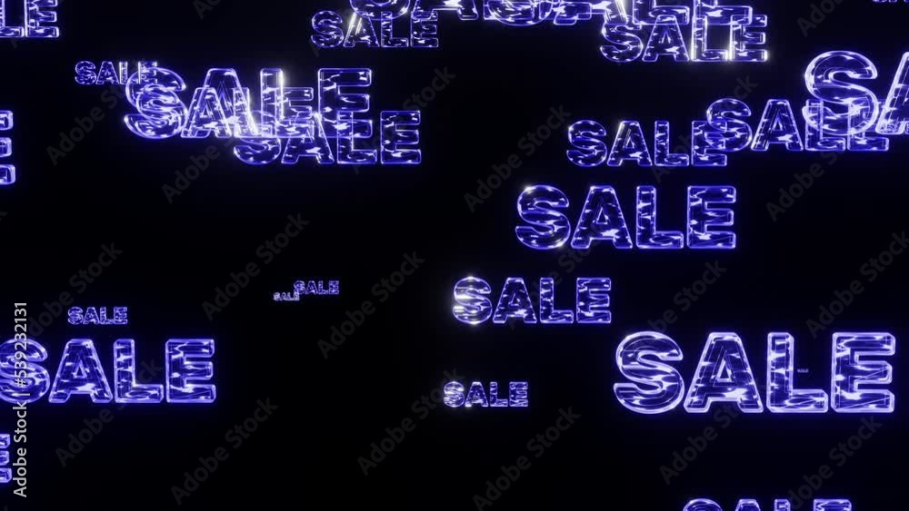 Blue neon words sale on cyberpunk black background looped 3d render ...