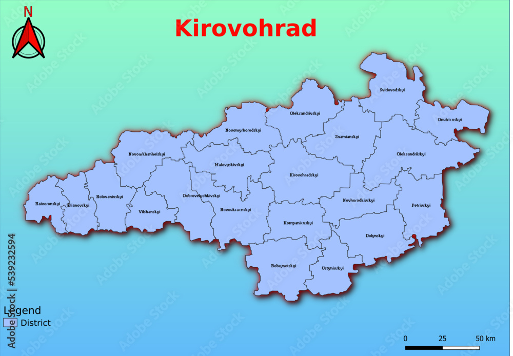 Vector map of the Ukraine administrative divisions of Kirovohrad Region ...