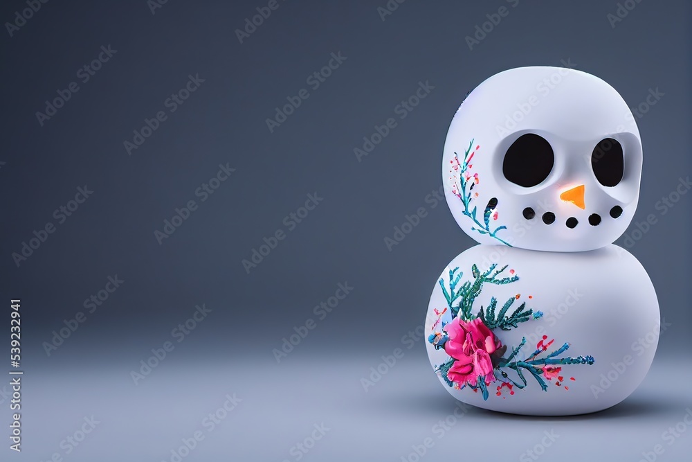 3D render, computer generated image of sugar skull snowmen. This unique ...