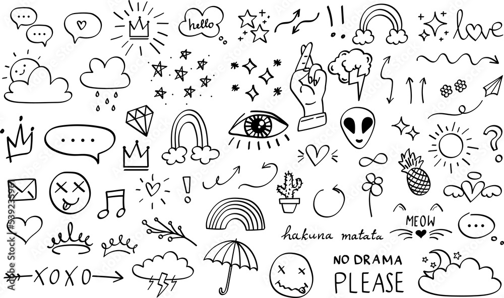 Naklejka Set of doodles on transparent background. Drawings by hand ...