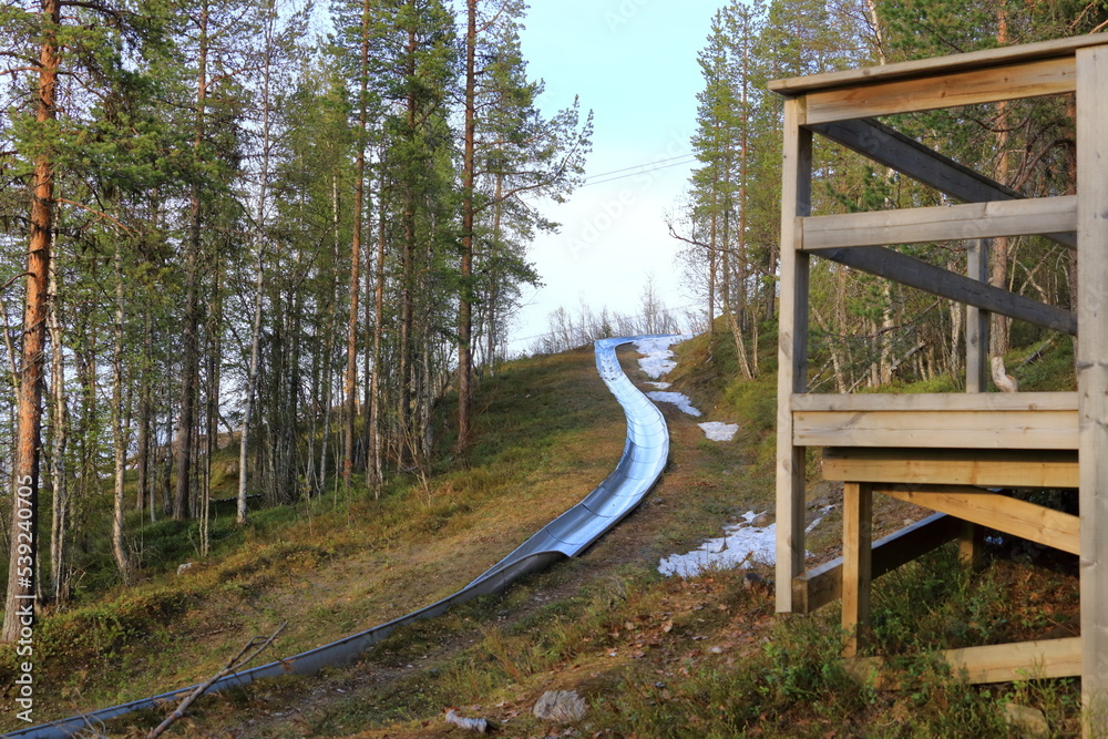 the summer toboggan run in Levi ski resort in Lapland, Finland Stock ...