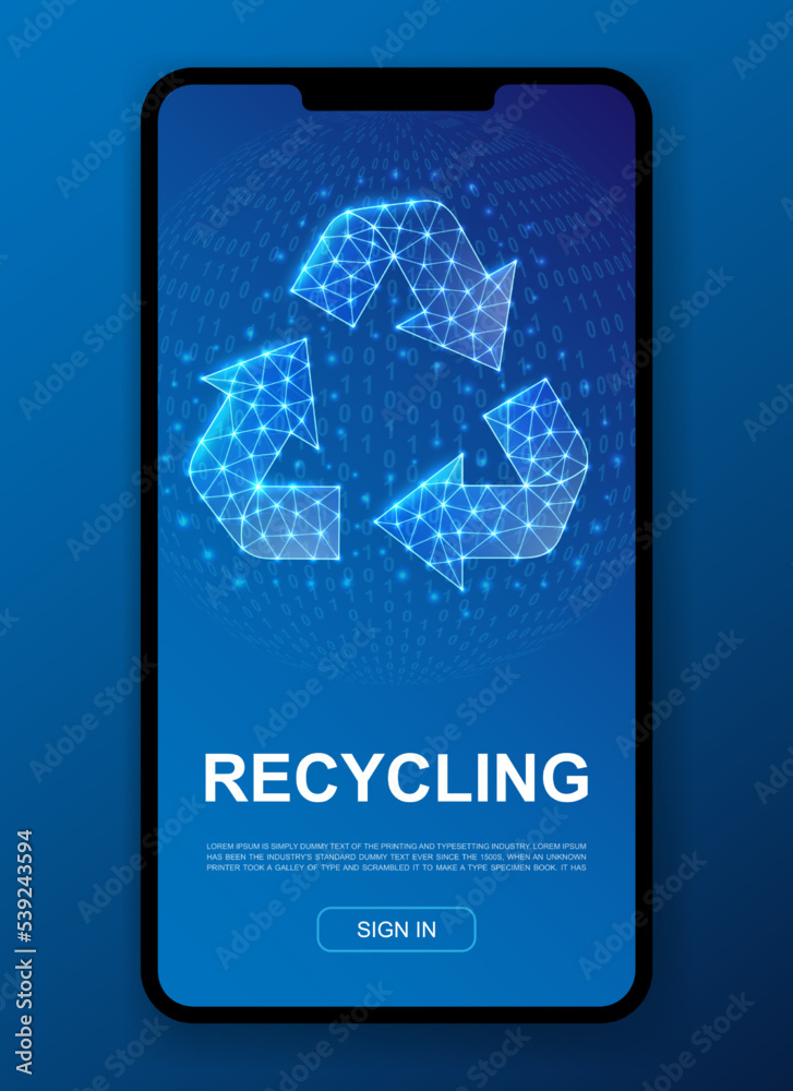 Recycle 3d polygonal symbol for UI, UX design template. Low poly Waste ...