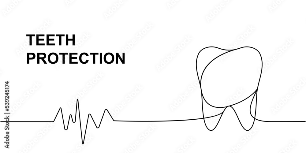 Human tooth with heart pulse one line continuous drawing. Human organ ...