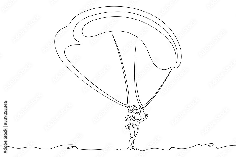 One continuous line. Paraglider with a paraglider. Extreme sport ...