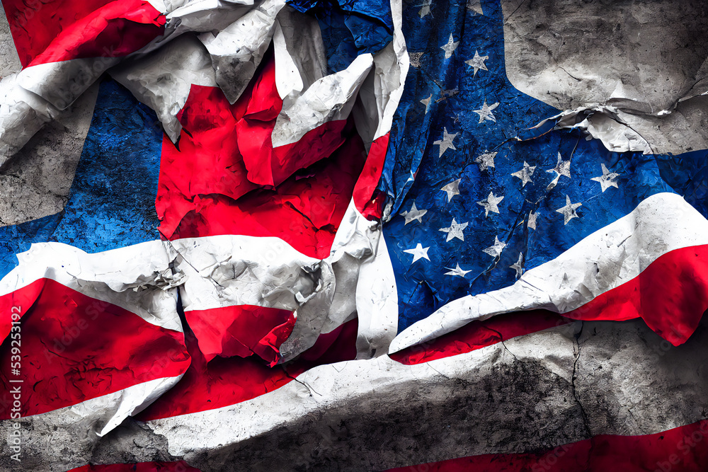 American flag, old and crumpled, very dirty and damaged, texture for ...