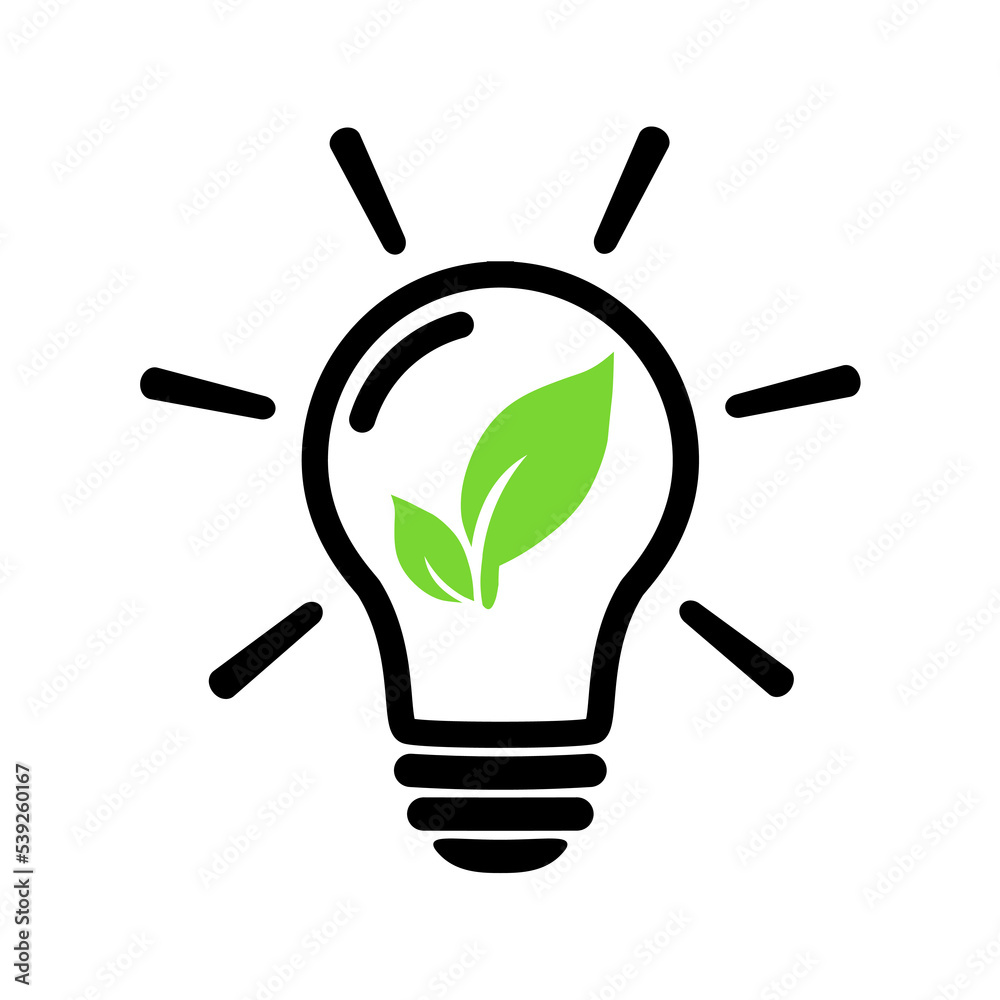 Ecology light bulb with plant with leaf icon. Energy saving lamp symbol ...