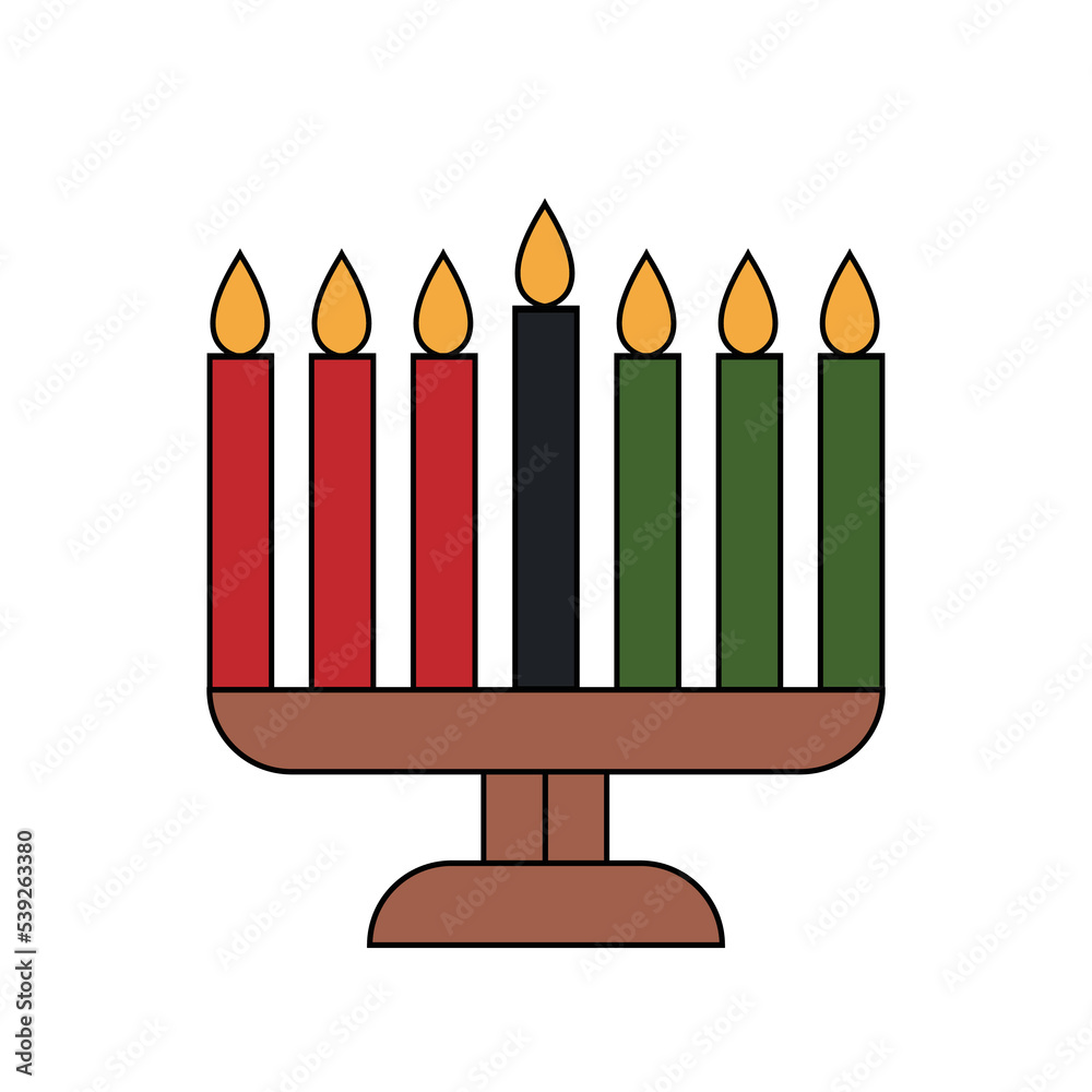 Simple minimalist outline with color icon of Kwanzaa kinara - candle ...