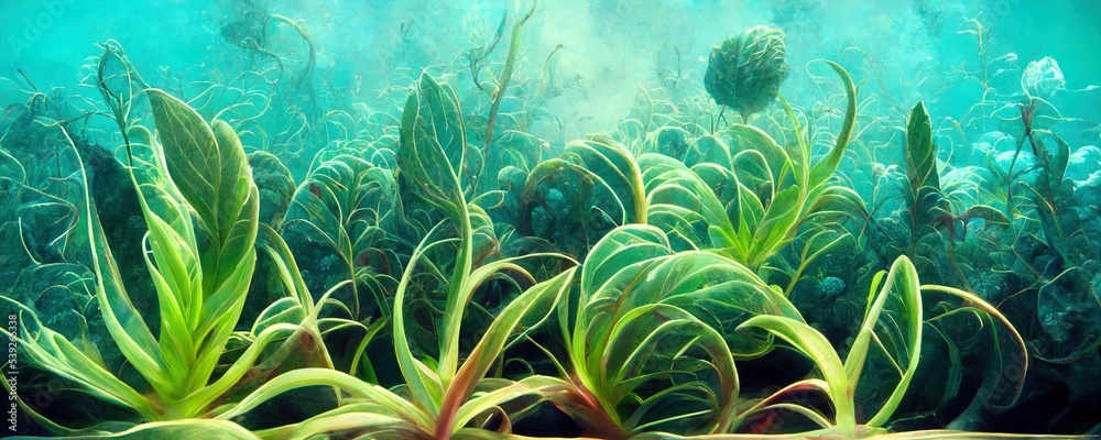Water plants underwater, aquatic weeds in the aquarium, 3d illustration ...
