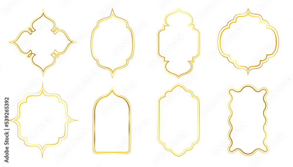Vector collection of golden oriental style Islamic window and frame ...