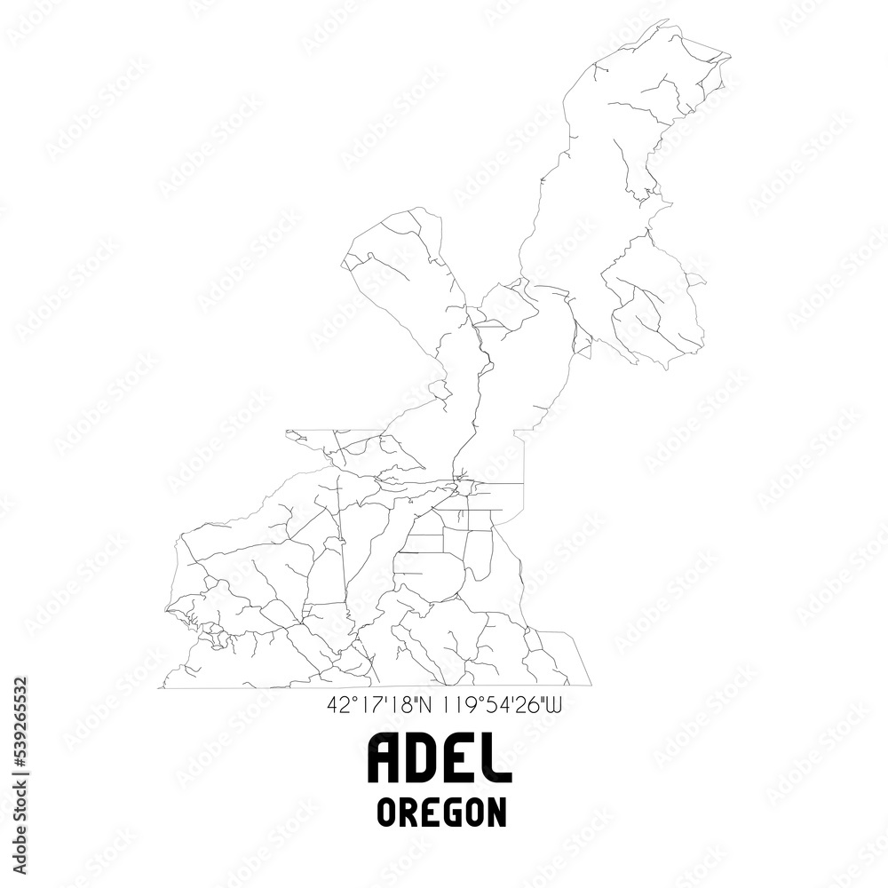 Adel Oregon. US street map with black and white lines. Stock ...