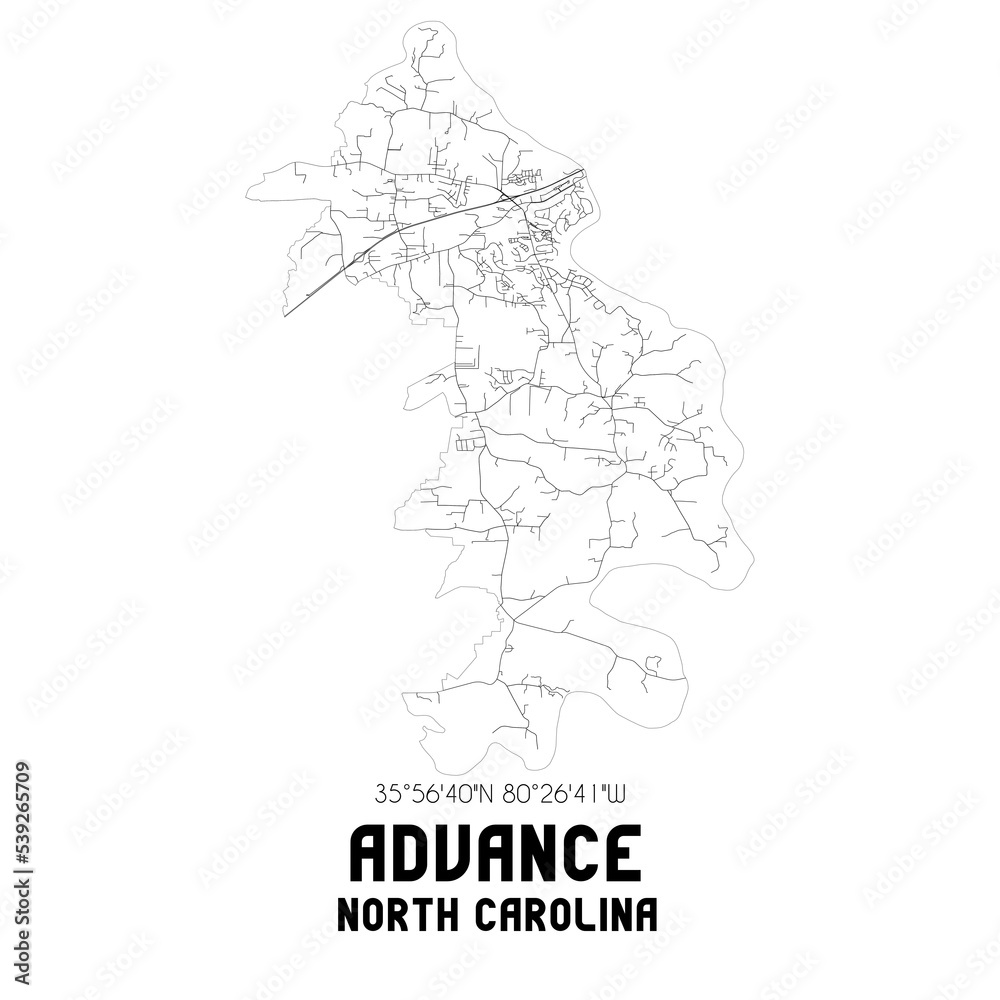 Advance North Carolina. US street map with black and white lines. Stock ...
