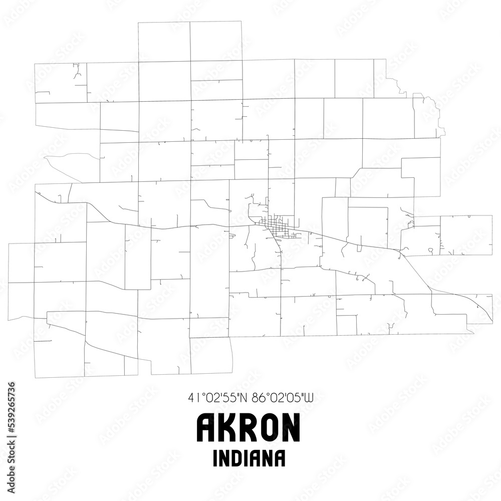 Akron Indiana. US street map with black and white lines. Stock ...