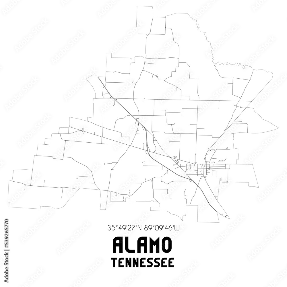 Alamo Tennessee. US street map with black and white lines. Stock ...