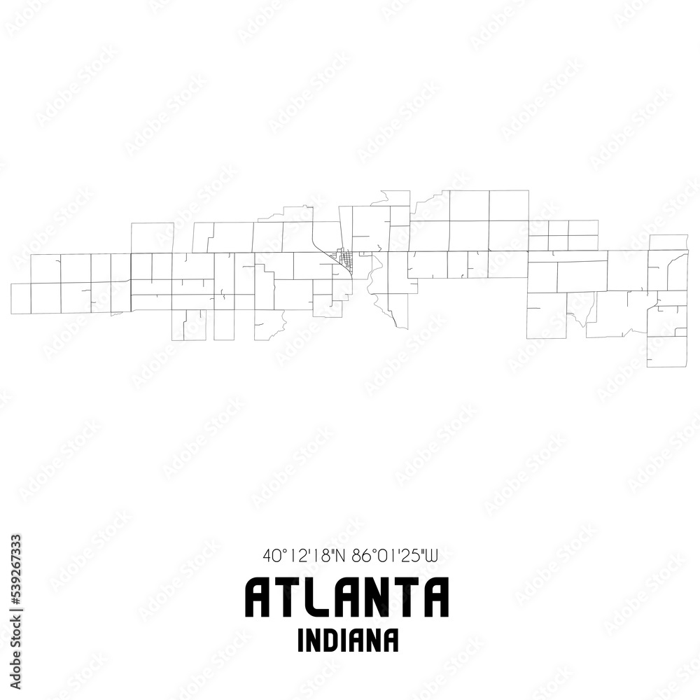 Atlanta Indiana. US street map with black and white lines. Stock ...