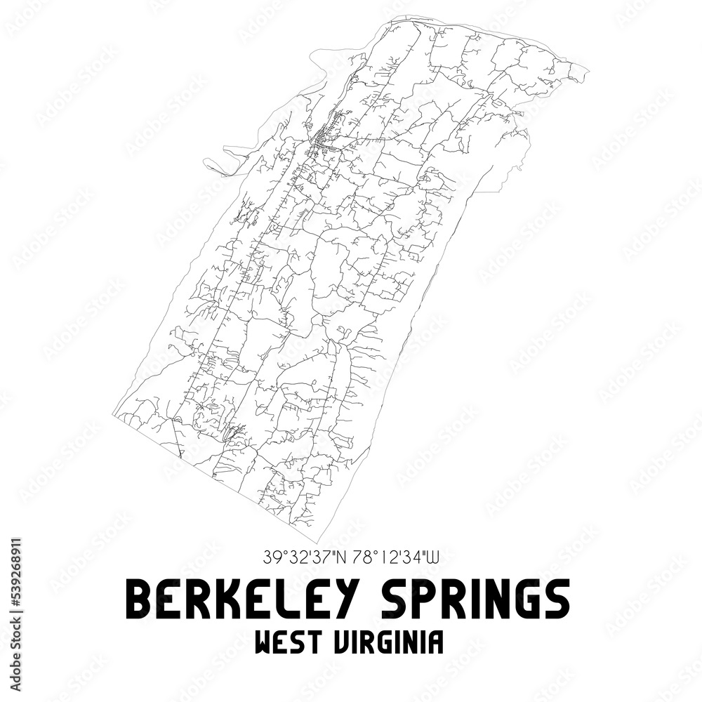 Berkeley Springs West Virginia. US street map with black and white ...