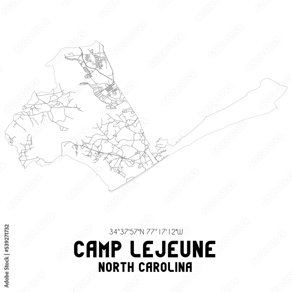Camp Lejeune North Carolina. US street map with black and white lines ...