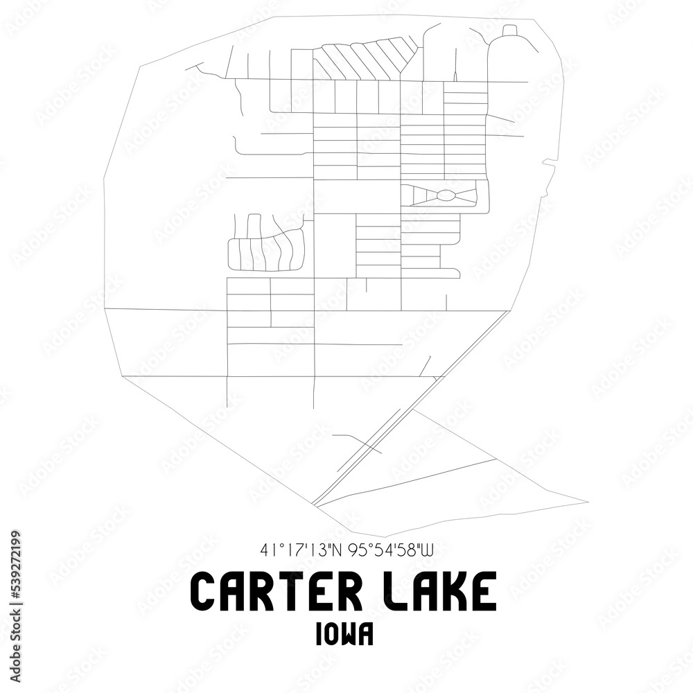 Carter Lake Iowa. US street map with black and white lines. Stock ...
