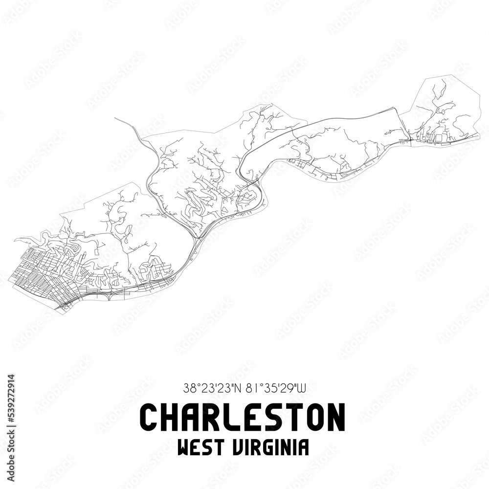 Charleston West Virginia. US street map with black and white lines ...