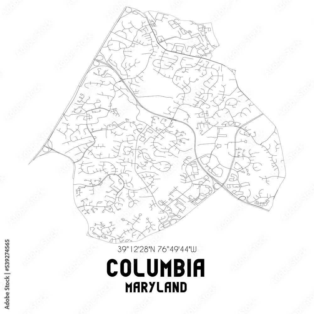 Columbia Maryland. US street map with black and white lines. Stock ...