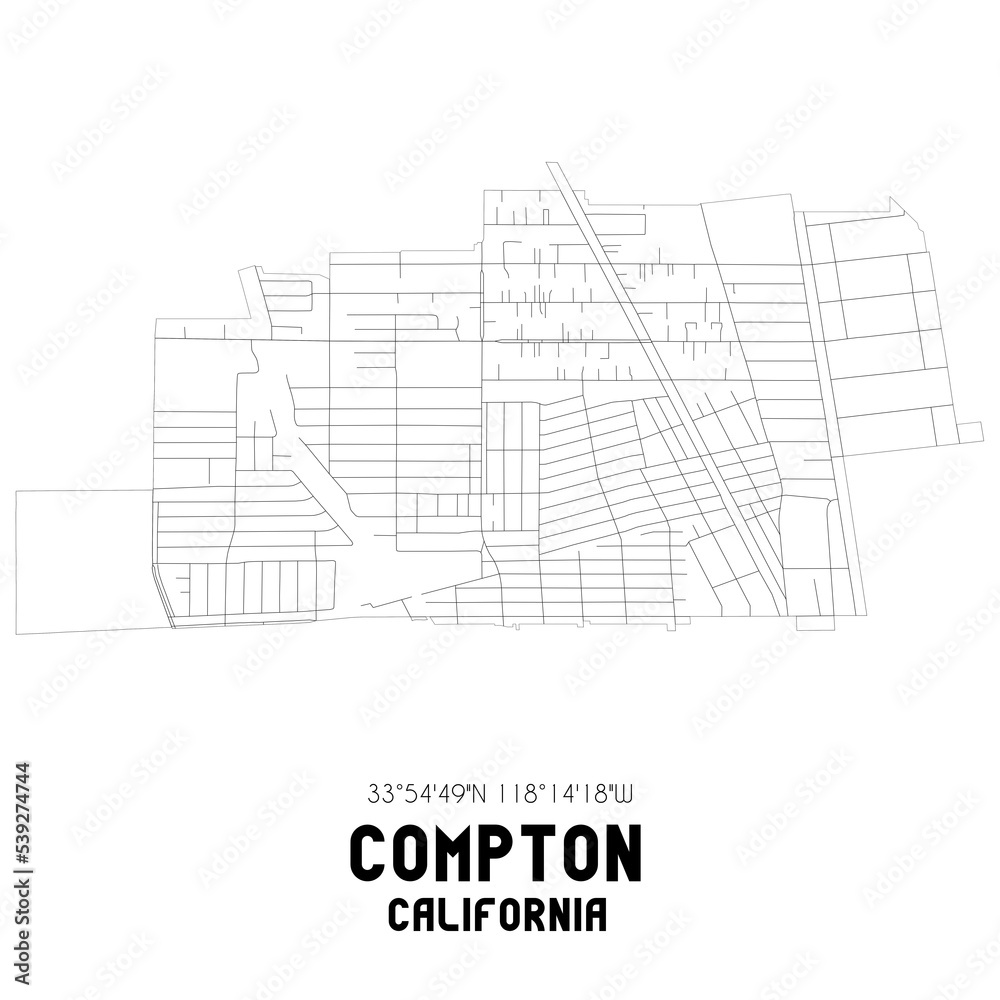 Compton California. US street map with black and white lines. Stock ...