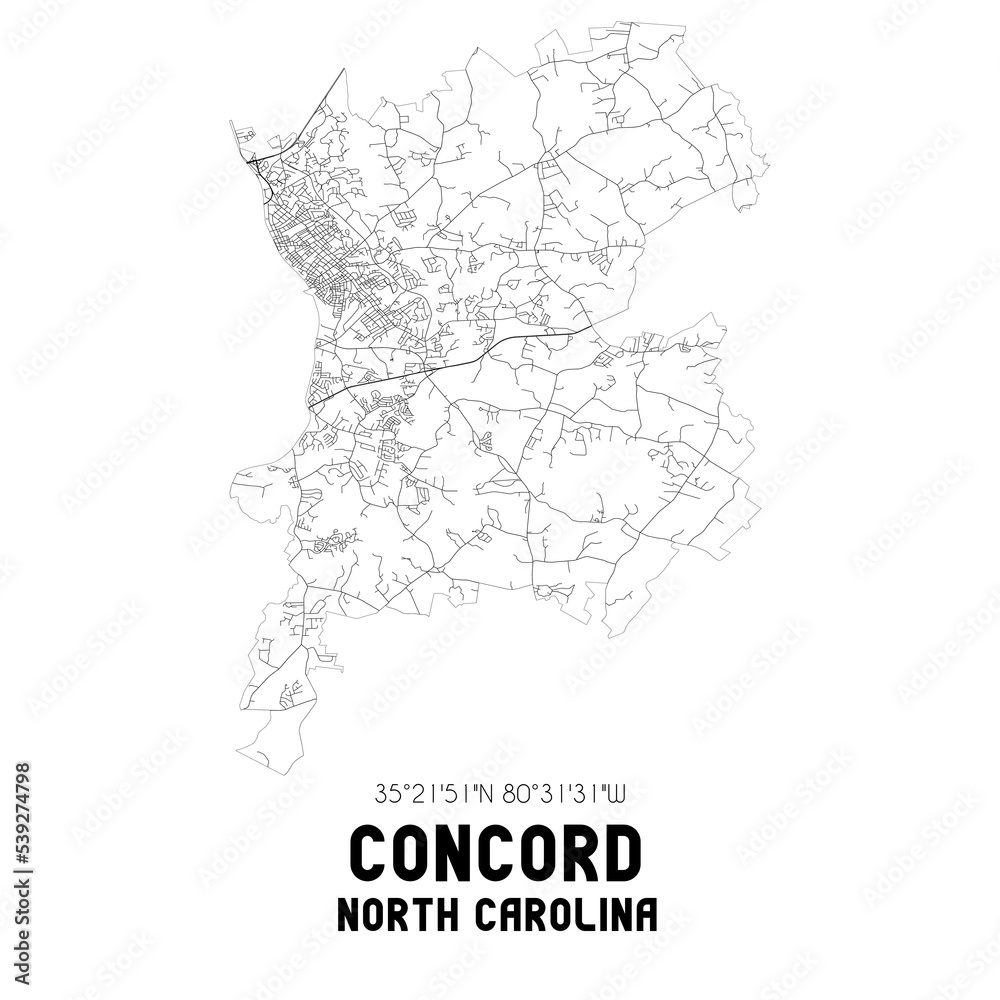 Concord North Carolina. US street map with black and white lines. Stock ...