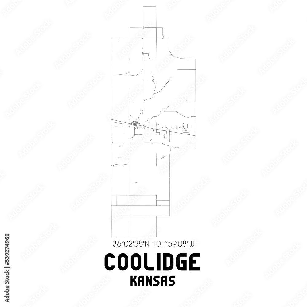 Coolidge Kansas. US street map with black and white lines. Stock ...