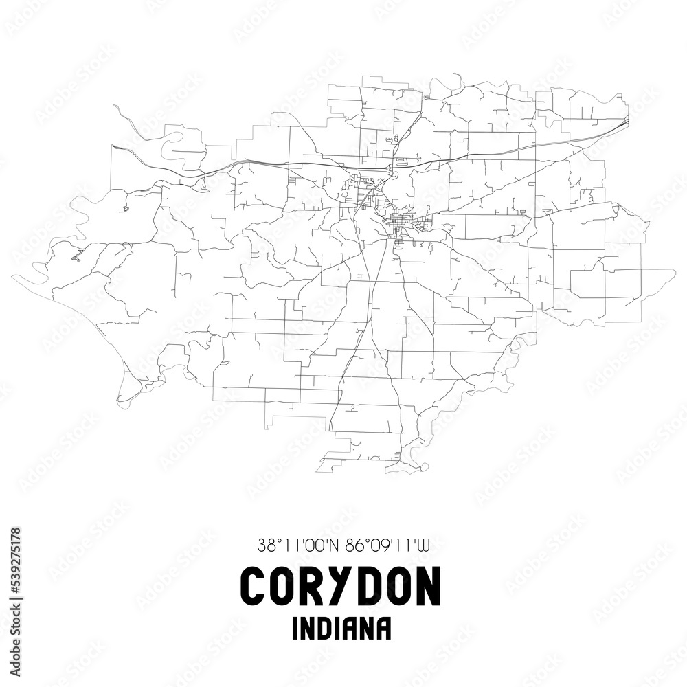Corydon Indiana. US street map with black and white lines. Stock ...