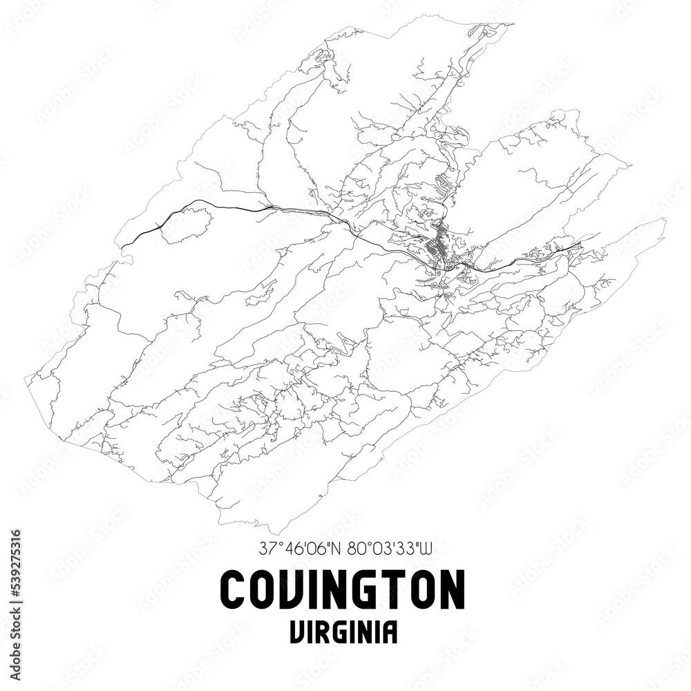 Covington Virginia. US street map with black and white lines. Stock ...