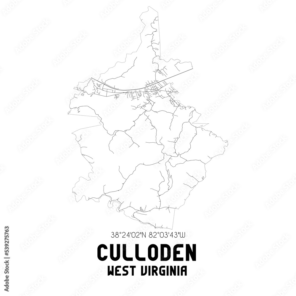 Culloden West Virginia. US street map with black and white lines. Stock ...