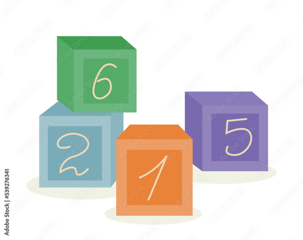 Toy for child. Poster with geometric cubes with different number ...