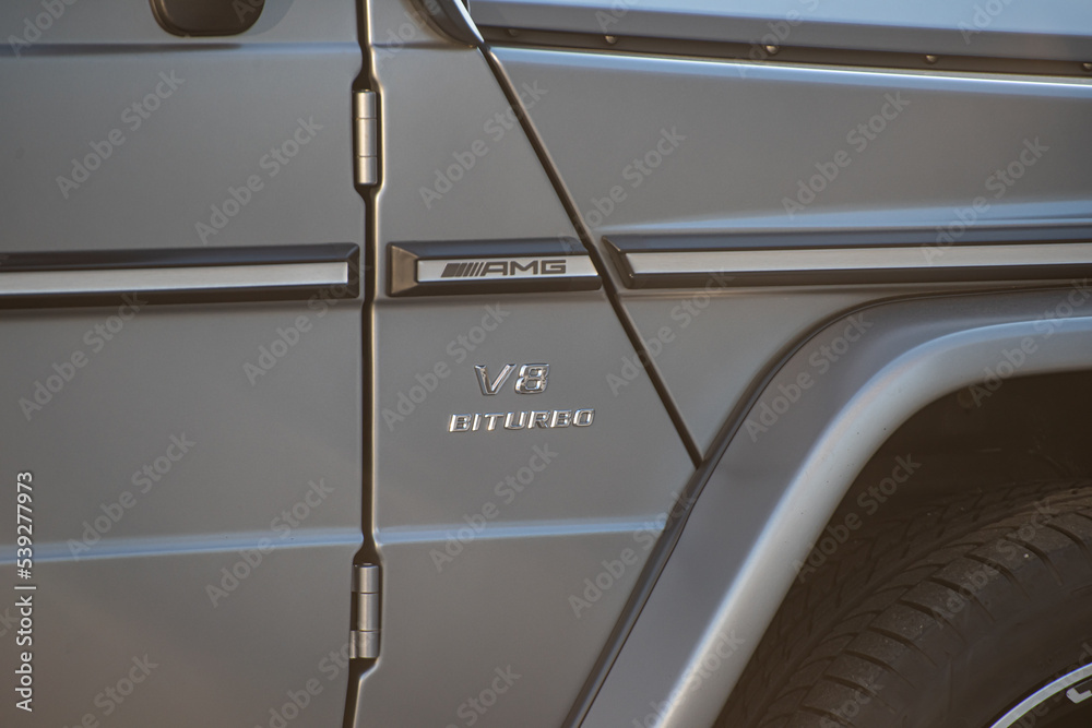 Gothenburg, Sweden - March 23 2022: Logos on a Mercedes G63 AMG V8 ...