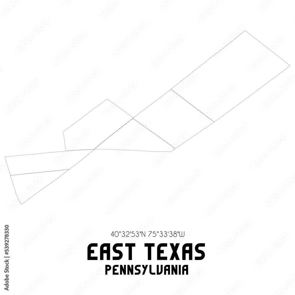 East Texas Pennsylvania. US street map with black and white lines ...