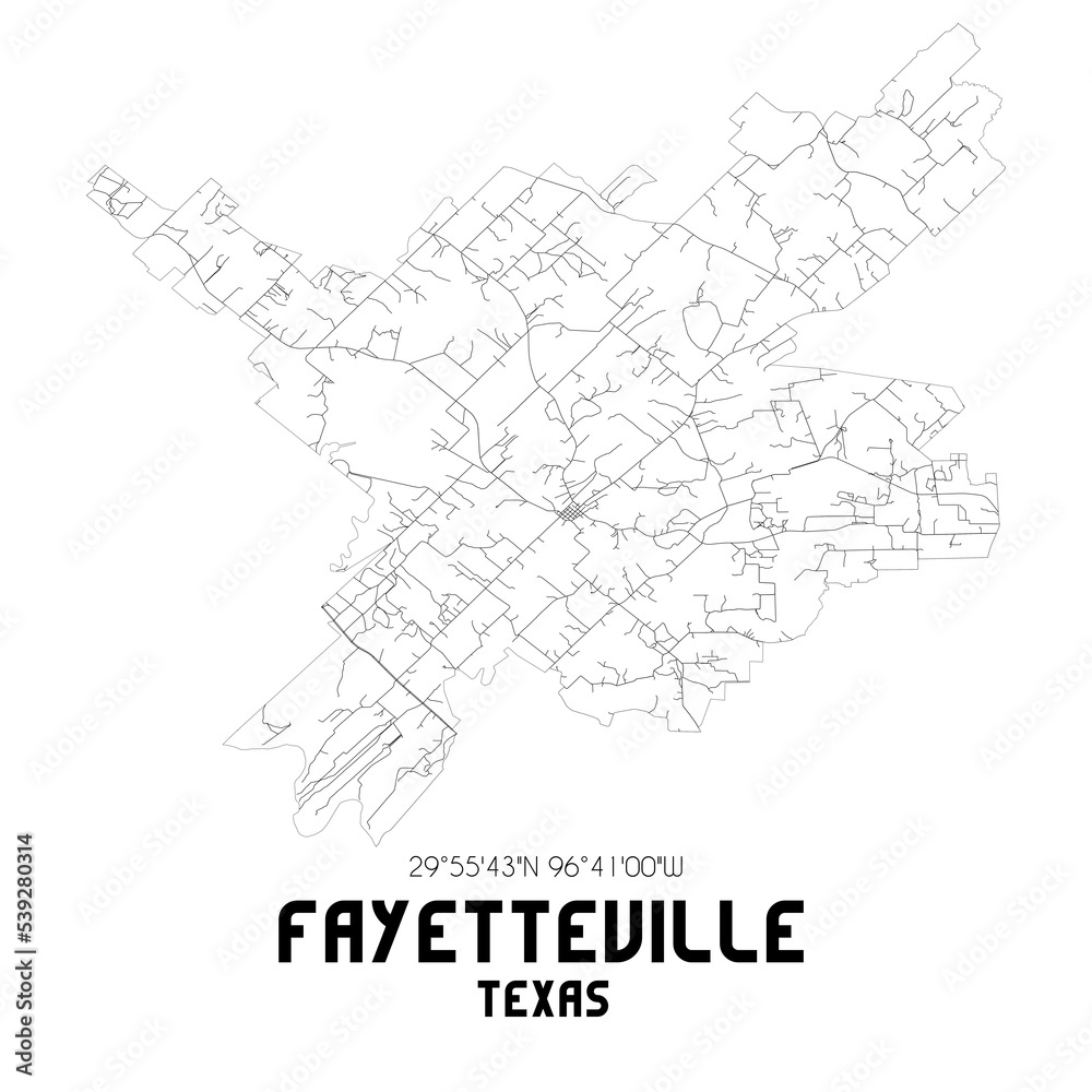 Fayetteville Texas. US street map with black and white lines. Stock ...