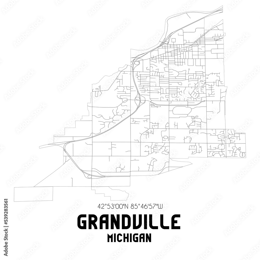 Grandville Michigan. US street map with black and white lines. Stock ...