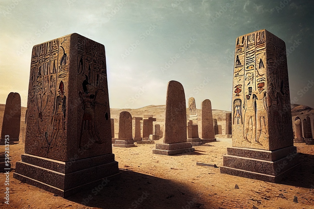 Ancient Egyptian tombstones for the pharaohs and queens. Illustration ...