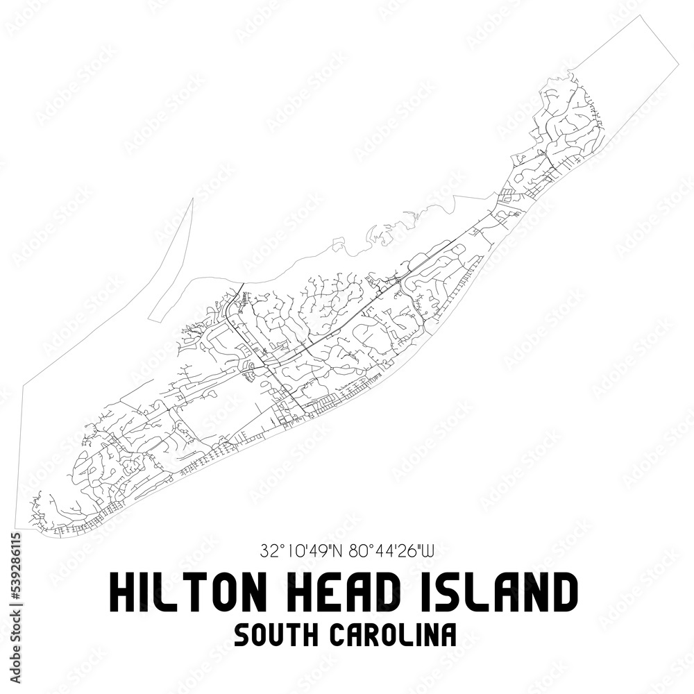 Hilton Head Island South Carolina. US street map with black and white ...