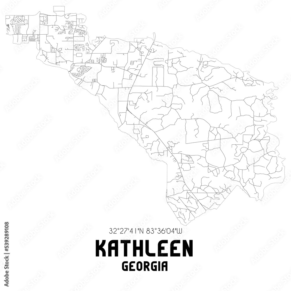 Kathleen Georgia. US street map with black and white lines. Stock ...