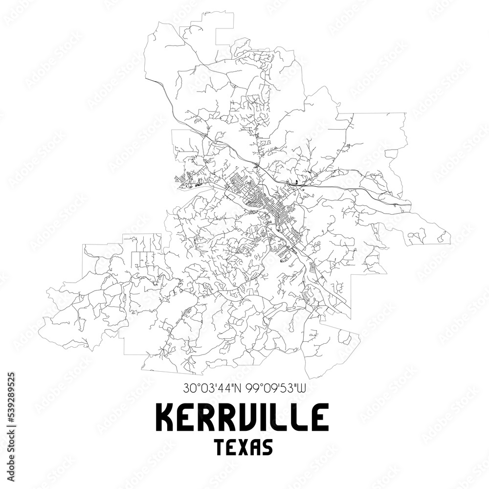 Kerrville Texas. US street map with black and white lines. ilustração ...