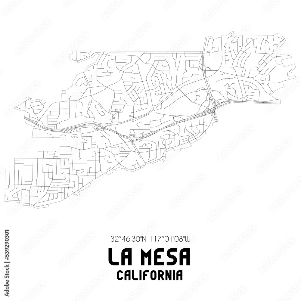 La Mesa California. US street map with black and white lines. Stock ...